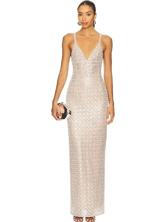 BRONX AND BRONCO Allegra Sequin Maxi Dress - Silver