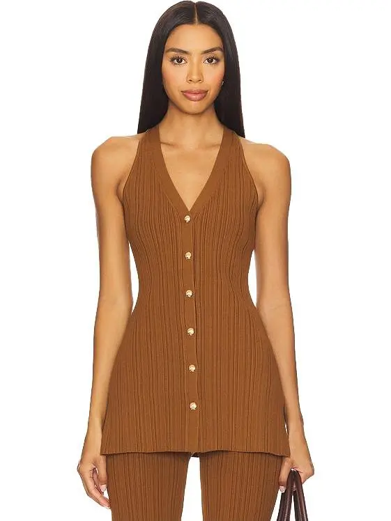 Veronica Beard Dax Knit Vest - Dark Whisky