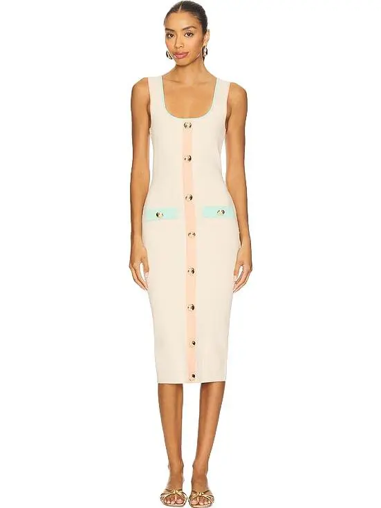 Retrofete Lyle Knit Midi Dress - Cream  Peche & Eucalyptus