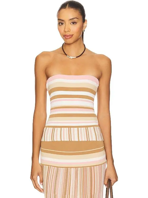 Faithfull The Brand Citara Strapless Top - Puce Sepia Stripe