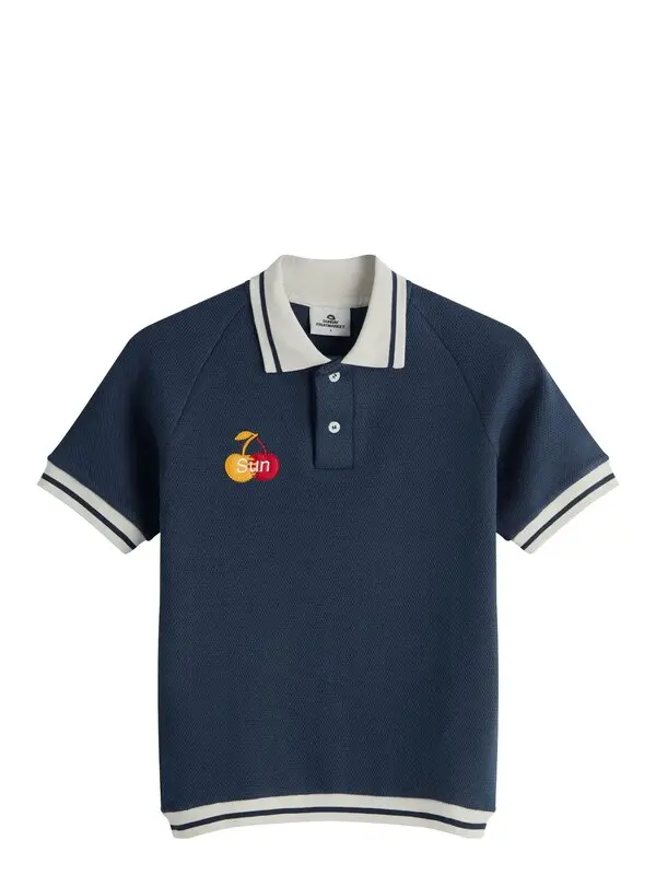 SUNDAYFRUITMARKET Cherry Waffle Collar T-shirt - Navy