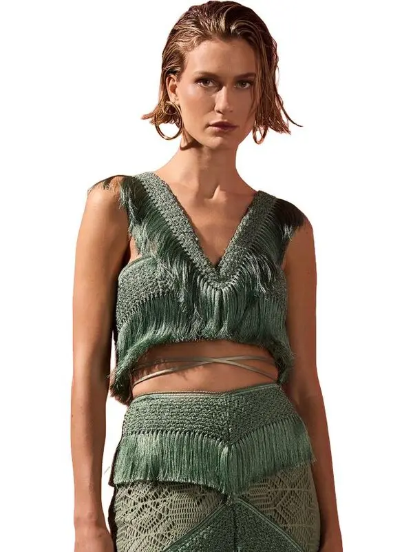 PatBO Samba Fringe Top - Green