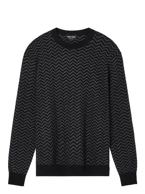 Giorgio Armani Chevron Virgin Wool Crew-neck Jumper - Black