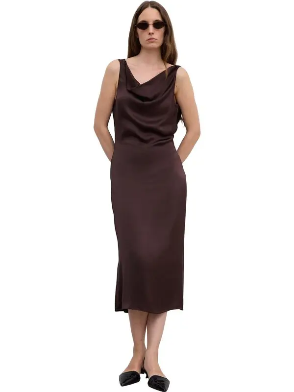 HOUSE OF DAGMAR Waterfall Neckline Midi Dress - Chocolate Brown