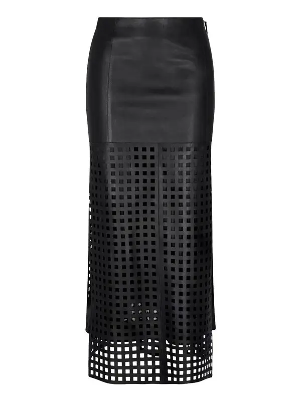 Emporio Armani Grid-pattern Leather Skirt - Black