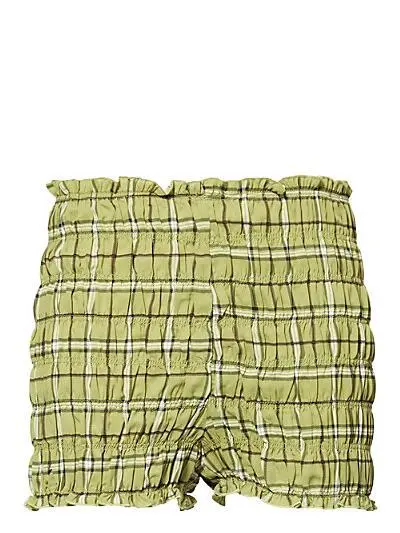 AMY LYNN Plaid Shirred Woven Shorts - Green