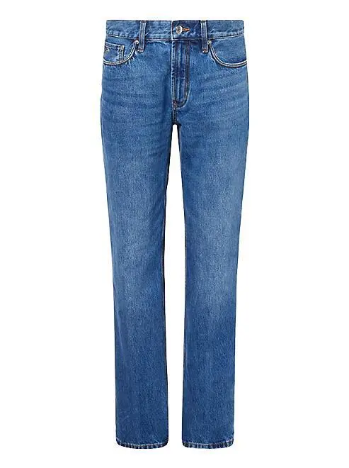 Emporio Armani Distressed-hem Straight-leg Jeans - Medium Blue Denim