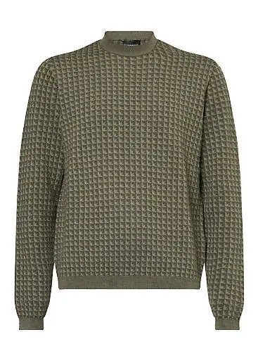 Emporio Armani Checked Crewneck Wool Jumper - Black Ink Dusty Oliv