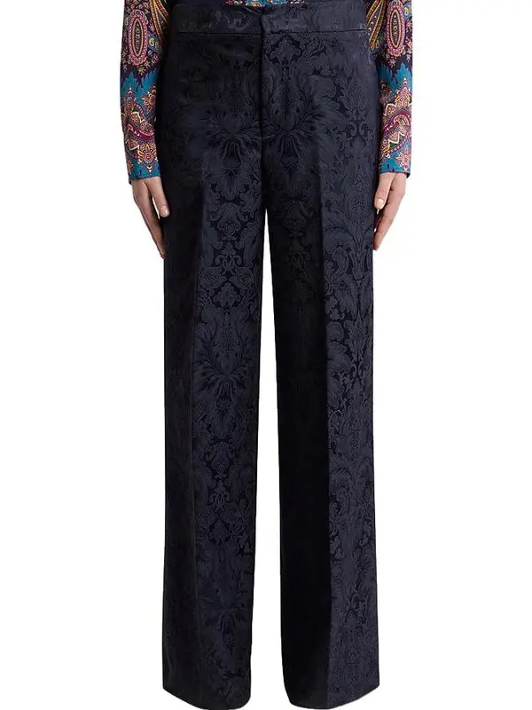 Etro Paisley Straight Leg Pants - Dark Blue