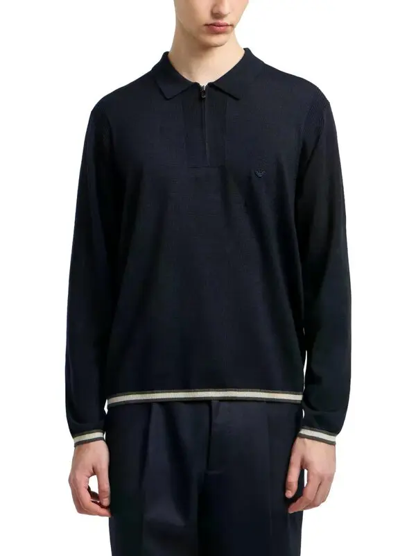 Emporio Armani Half-zip Wool Polo Shirt - Black