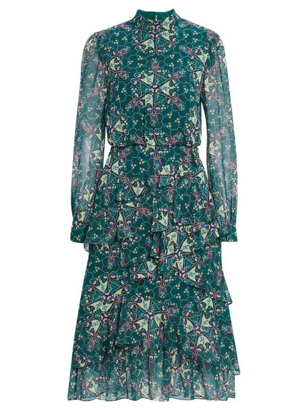 Saloni Isa Floral-print Silk Midi Dress - 2350-opaline Vert