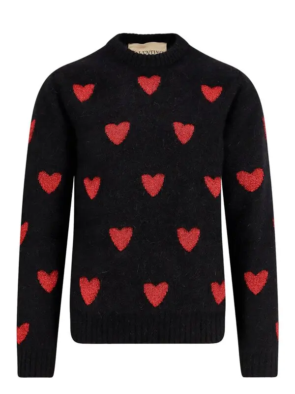 Valentino Garavani Wool And Mohair Sweater With Lurex Hearts - Black