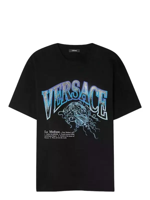 Versace La Medusa Crystal-embellished Varsity T-shirt - Black