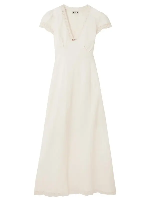 Rixo Clarice Lace-trimmed Linen-blend Midi Dress - Neutrals