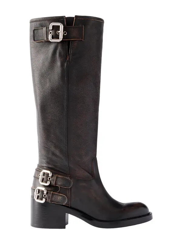 Chloé Buckled Textured-leather Boots - Black