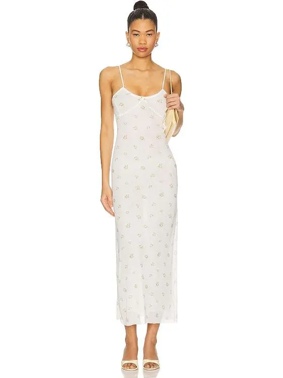 MILKWHITE Lingerie Long Mesh Dress - Yellow Roses