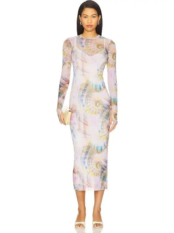 AFRM Ashland Printed Mesh Dress - Pearly Shell