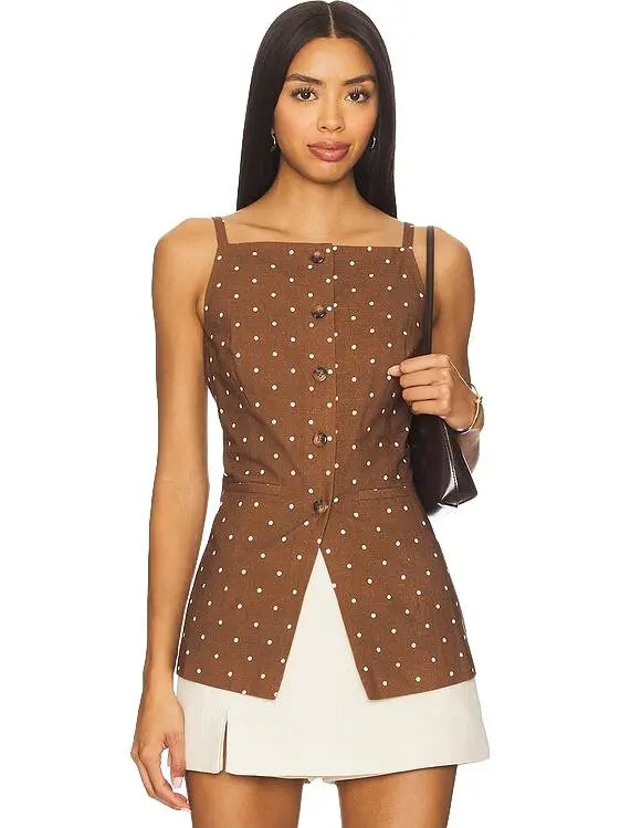 ELODIE THE LABEL Elsie Top - Brown Ivory Dot