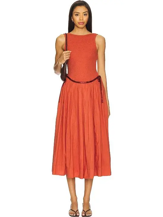 Free People Nightingale Solid Midi Dress - Rose Sienna