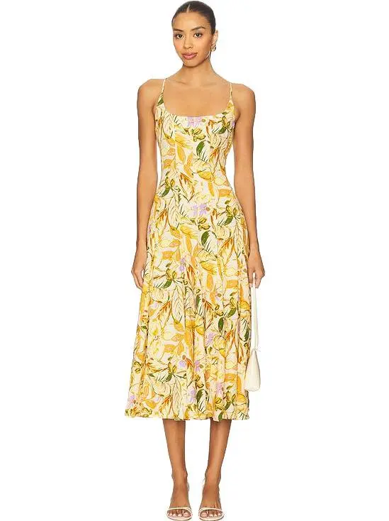 Astr The Label Jaleyah Dress - Mustard Green Tropic