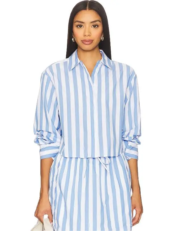 Simkhai Renata Cropped Button Down Shirt - French Blue Stripe