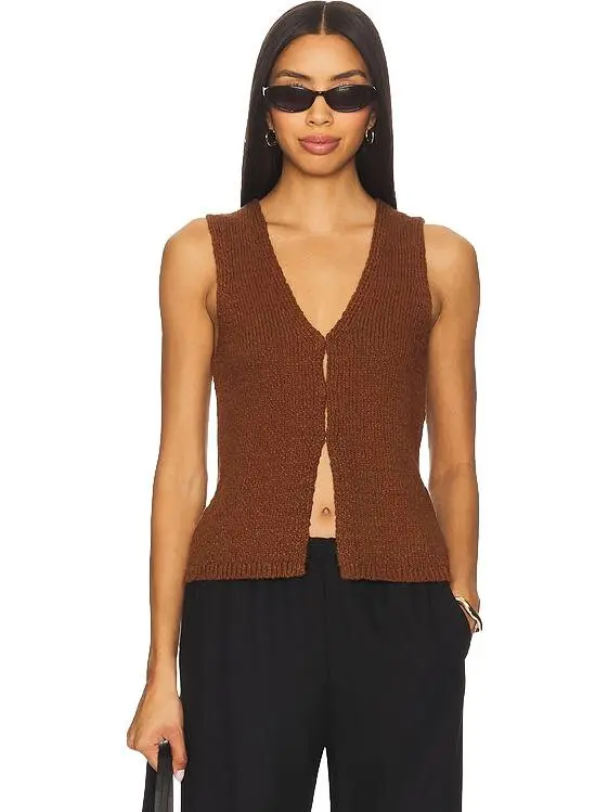 Astr The Label Taimi Crochet Sweater Vest - Brown