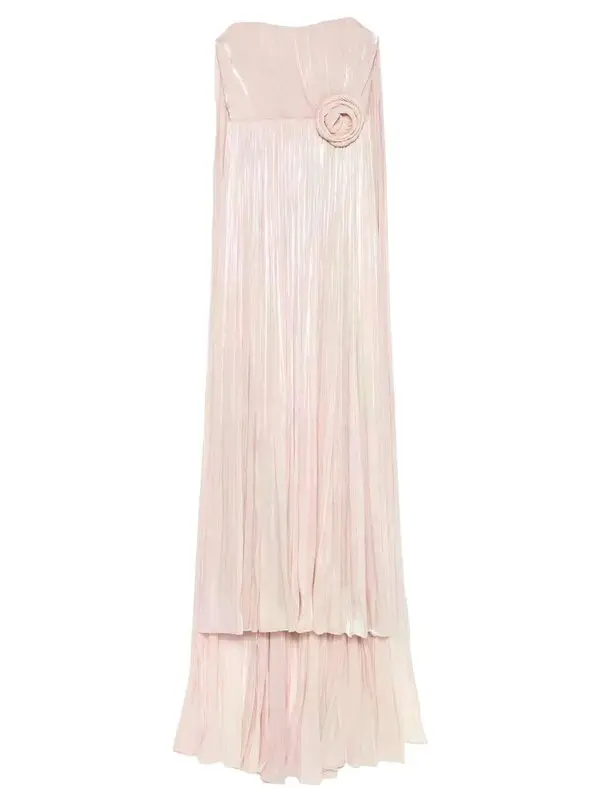 NISSA Pleated Floral-embellished Maxi Dress - Pink