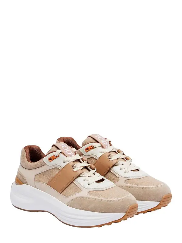 TOD'S Leather-trimmed Sneakers - Beige