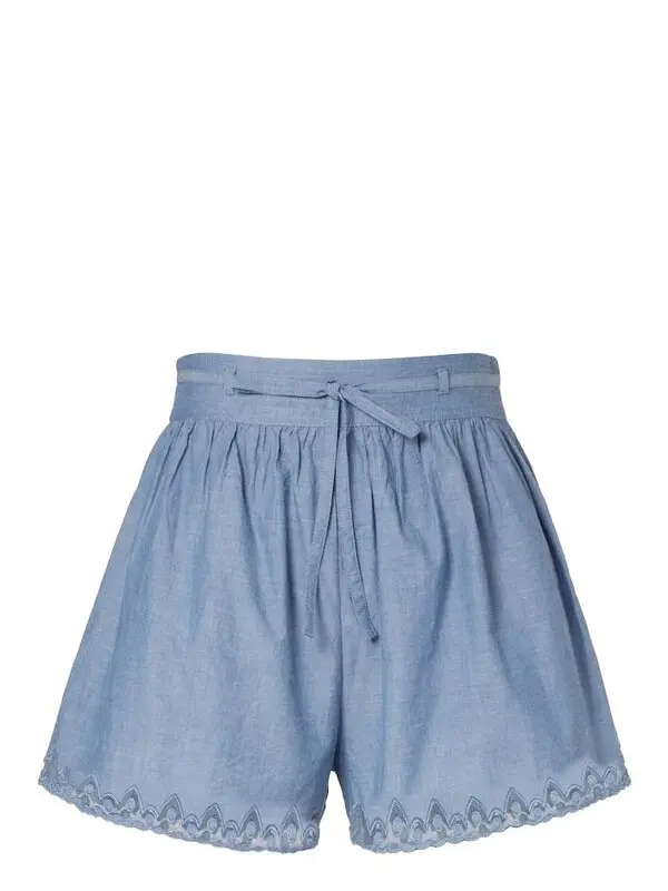 Ulla Johnson Elowen Lace-trimmed Cotton Shorts - Blue