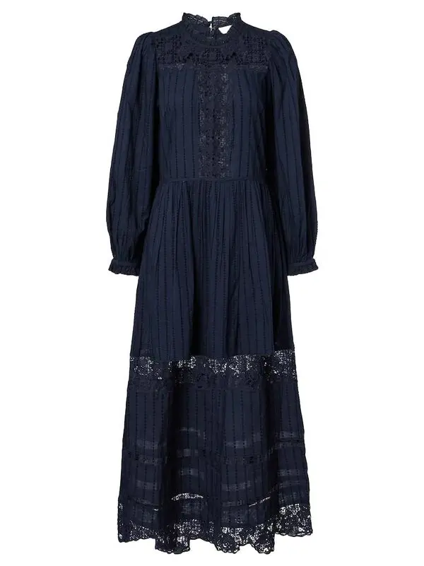 Ulla Johnson Amelie Lace And Cotton Midi Dress - Blue