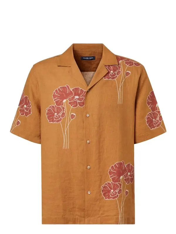 Frescobol Carioca Roberto Floral Linen Bowling Shirt - Brown