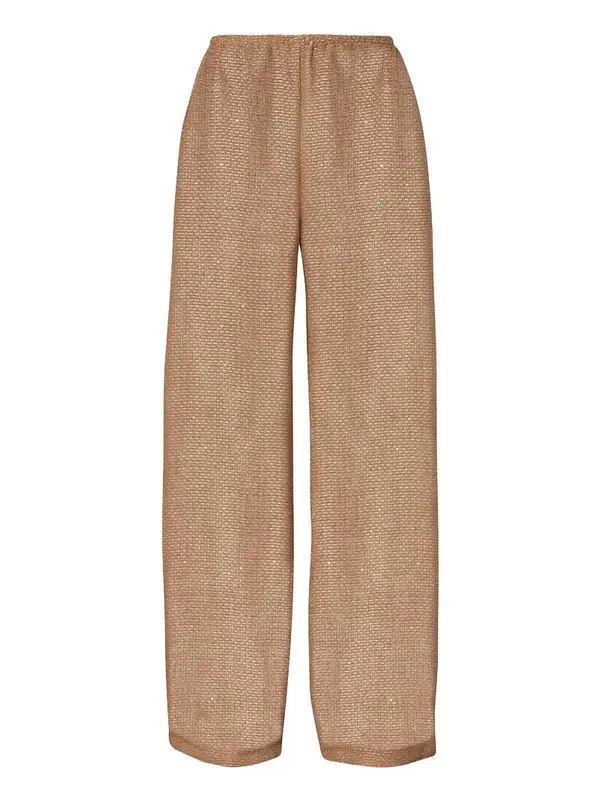 LESET Stella Sequined Linen-blend Wide-leg Pants - Beige