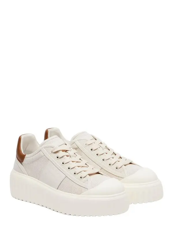 Hogan H-stripes Canvas And Leather Sneakers - White