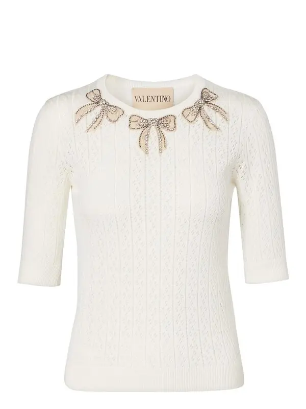 Valentino Garavani Crystal-embellished Cotton Sweater - White