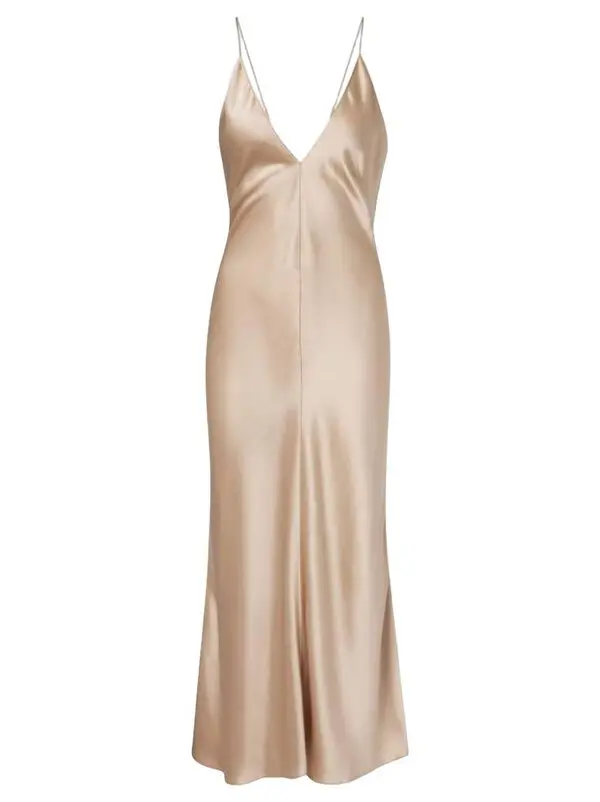 LESET Barb Satin Slip Dress - Beige