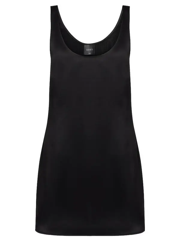 LESET Barb Satin Slip Dress - Black