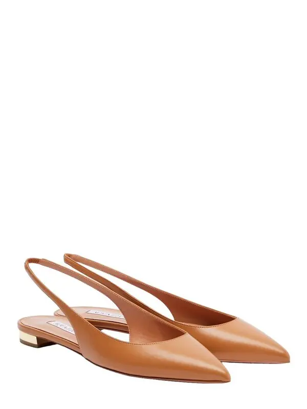AQUAZZURA Purist Leather Slingback Flats - Beige