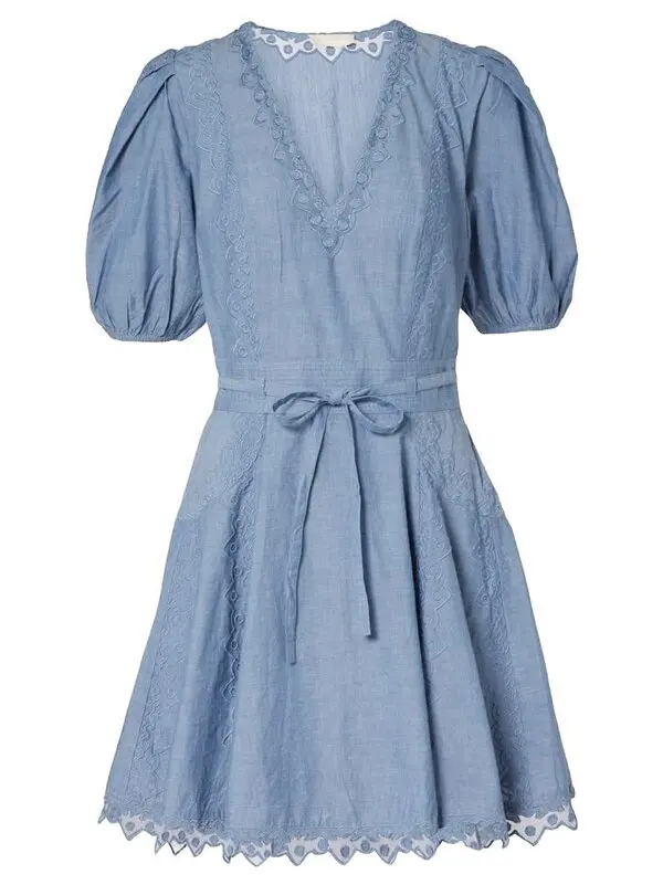 Ulla Johnson Camila Lace-trimmed Cotton Minidress - Blue