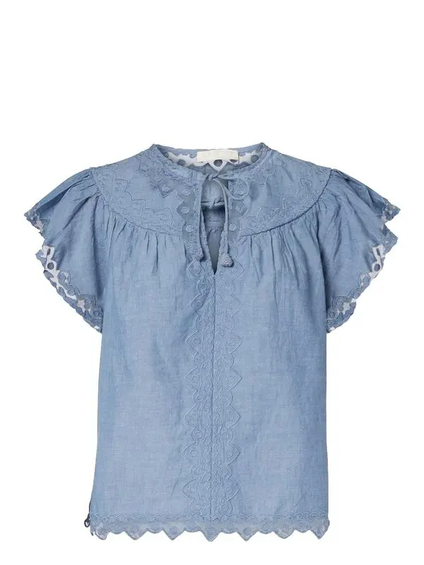 Ulla Johnson Effie Lace-trimmed Cotton Top - Blue