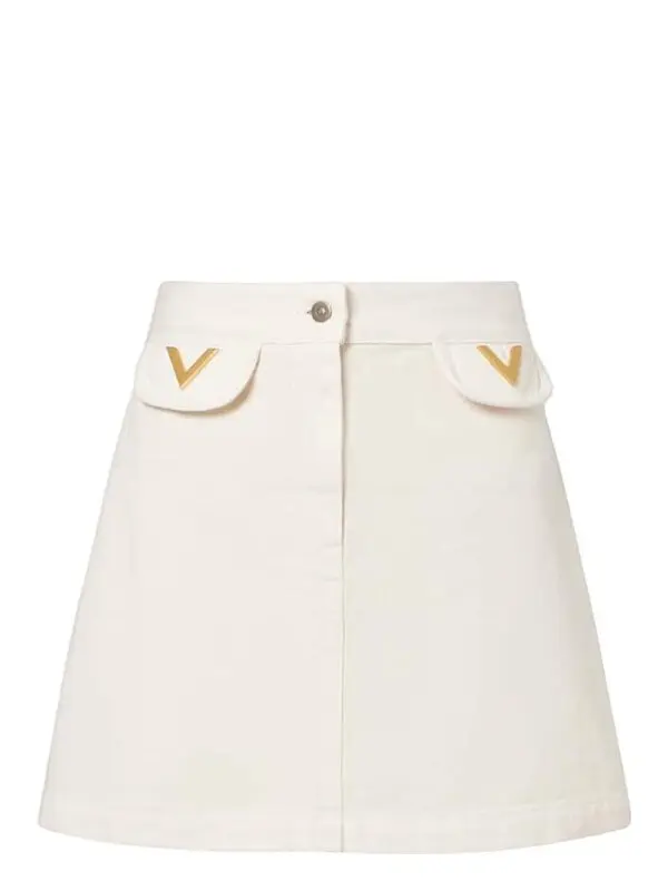 Valentino Garavani Vgold Denim Skirt - White
