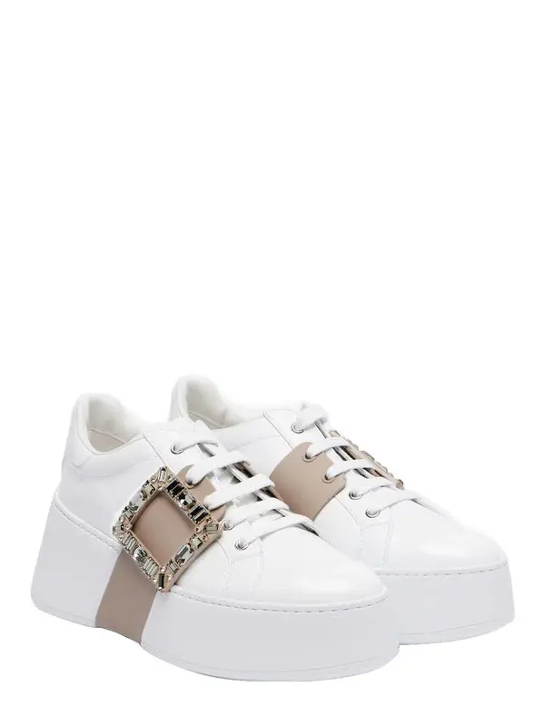 ROGER VIVIER Viv' Skate Embellished Leather Sneakers - White