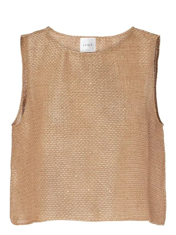 LESET Stella Sequined Cropped Tank Top - Gold