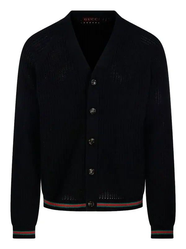 Gucci Web Detail Cotton Cardigan - Black