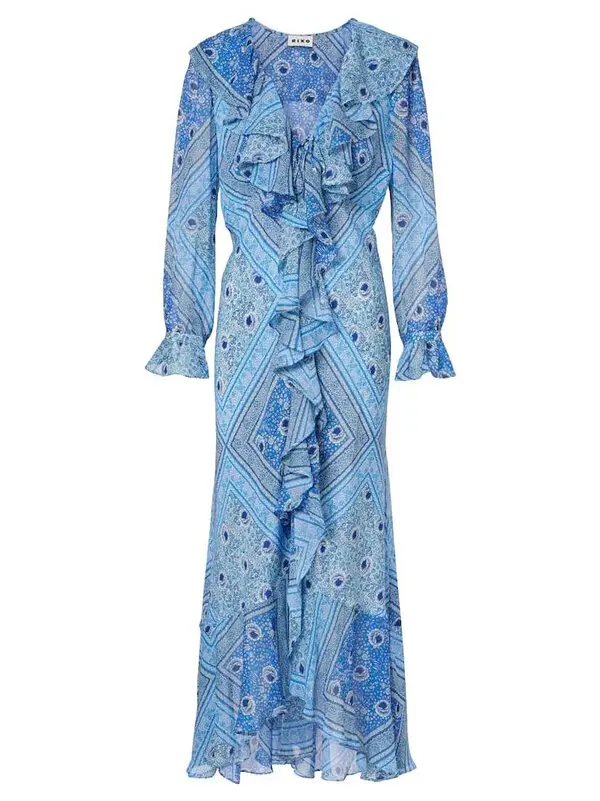 Rixo Gracye Ruffled Silk Maxi Dress - Blue