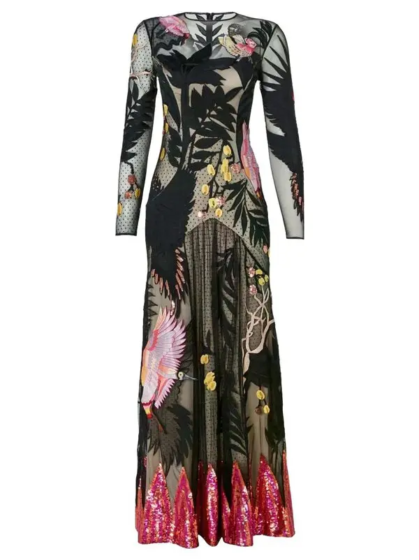 TEMPERLEY LONDON Embroidered Sequin-hem Dress - Black