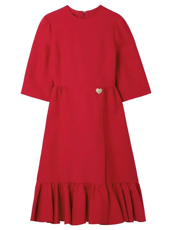 Valentino Garavani Embellished Wool And Silk-blend Crepe Midi Dress - Red