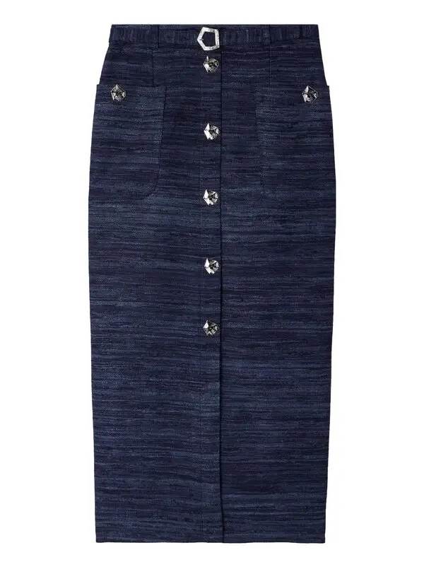 VIOLANTE NESSI Corot Belted Silk-tweed Midi Skirt - Blue