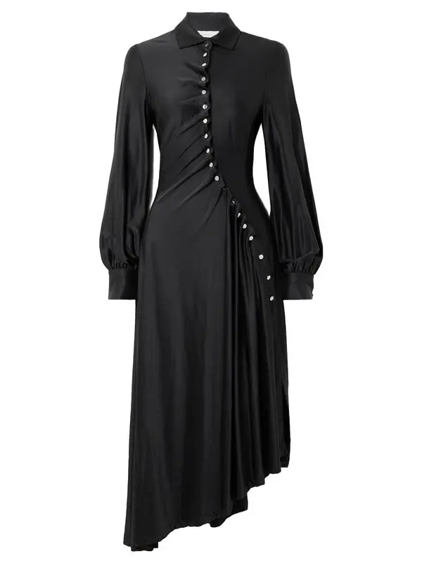 Rabanne Embellished Gathered Satin-jersey Midi Shirt Dress - Black