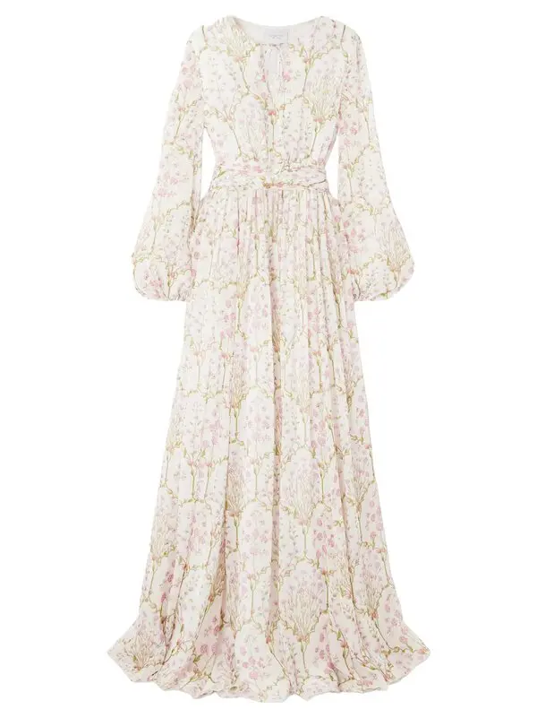 Giambattista Valli Belted Floral-print Silk-georgette Gown - Ivory