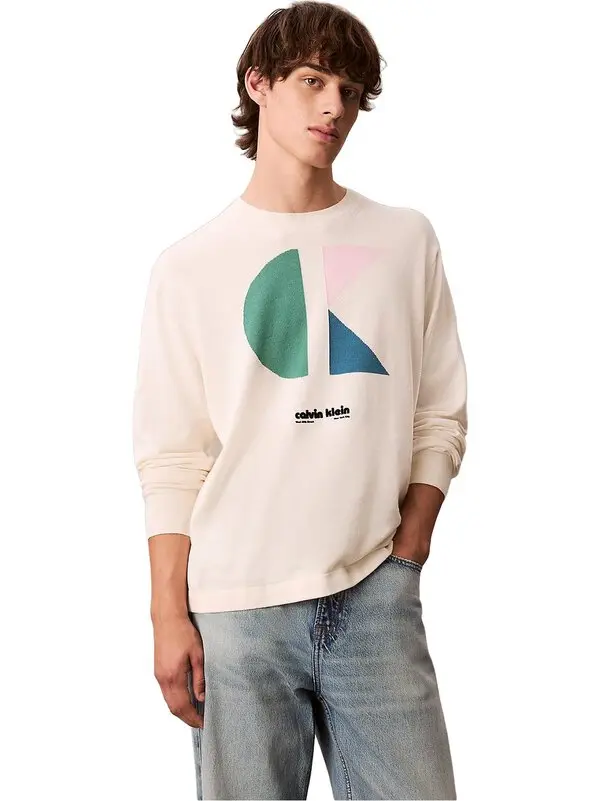 Calvin Klein Colorblock Logo Graphic Sweater - Tofu